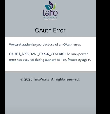 OAuth Error when logging in TaroWorks App – TaroWorks Support Center